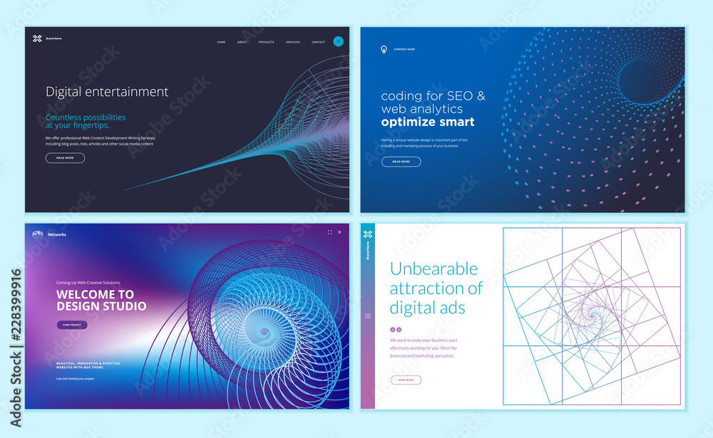 Set of web page design templates with abstract background for digital ...