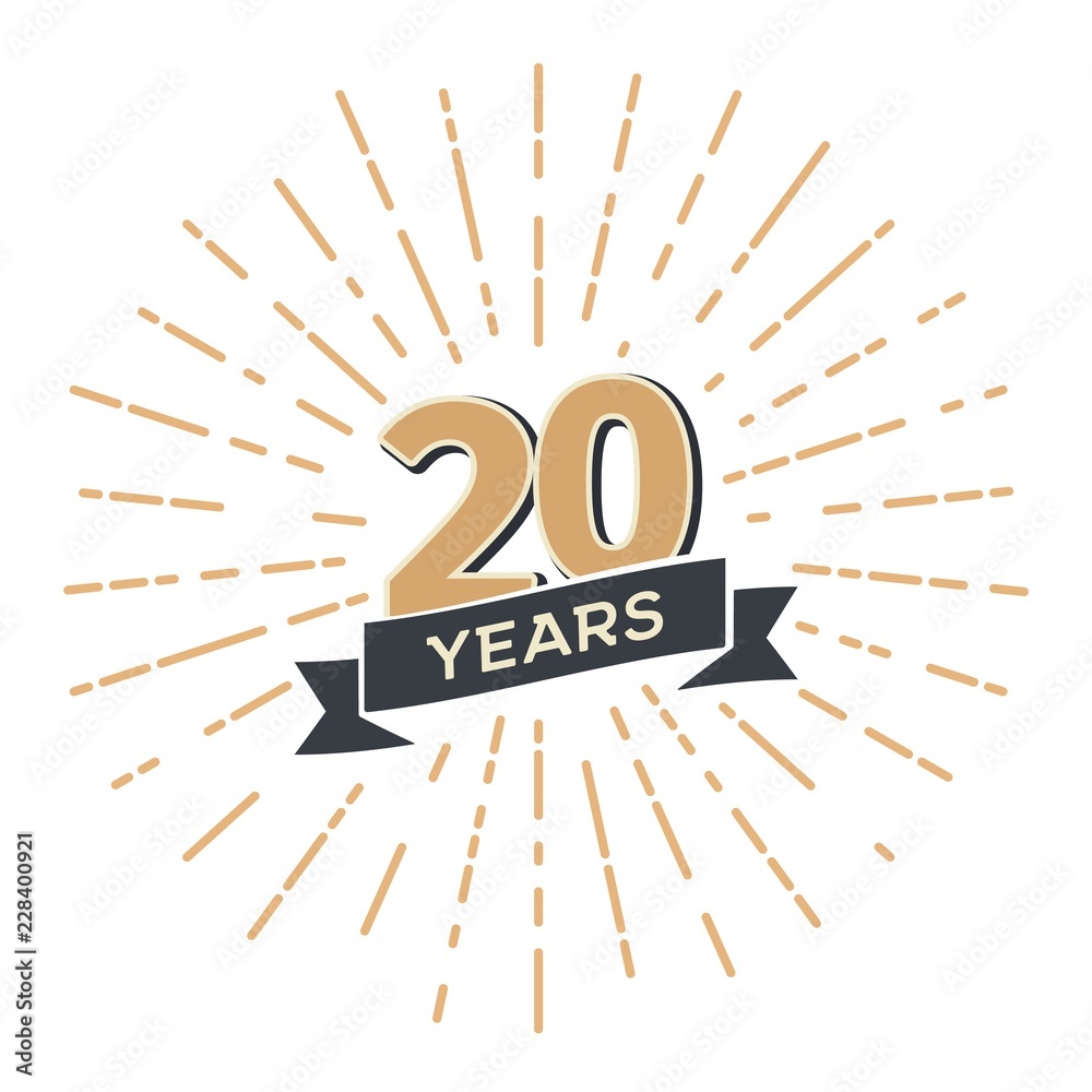 20 th anniversary retro vector emblem isolated template. Vintage logo ...