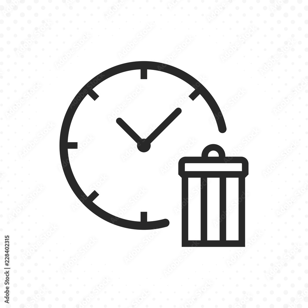 Line icon clock with trash. Illustration of a clock with garbage symbol ...