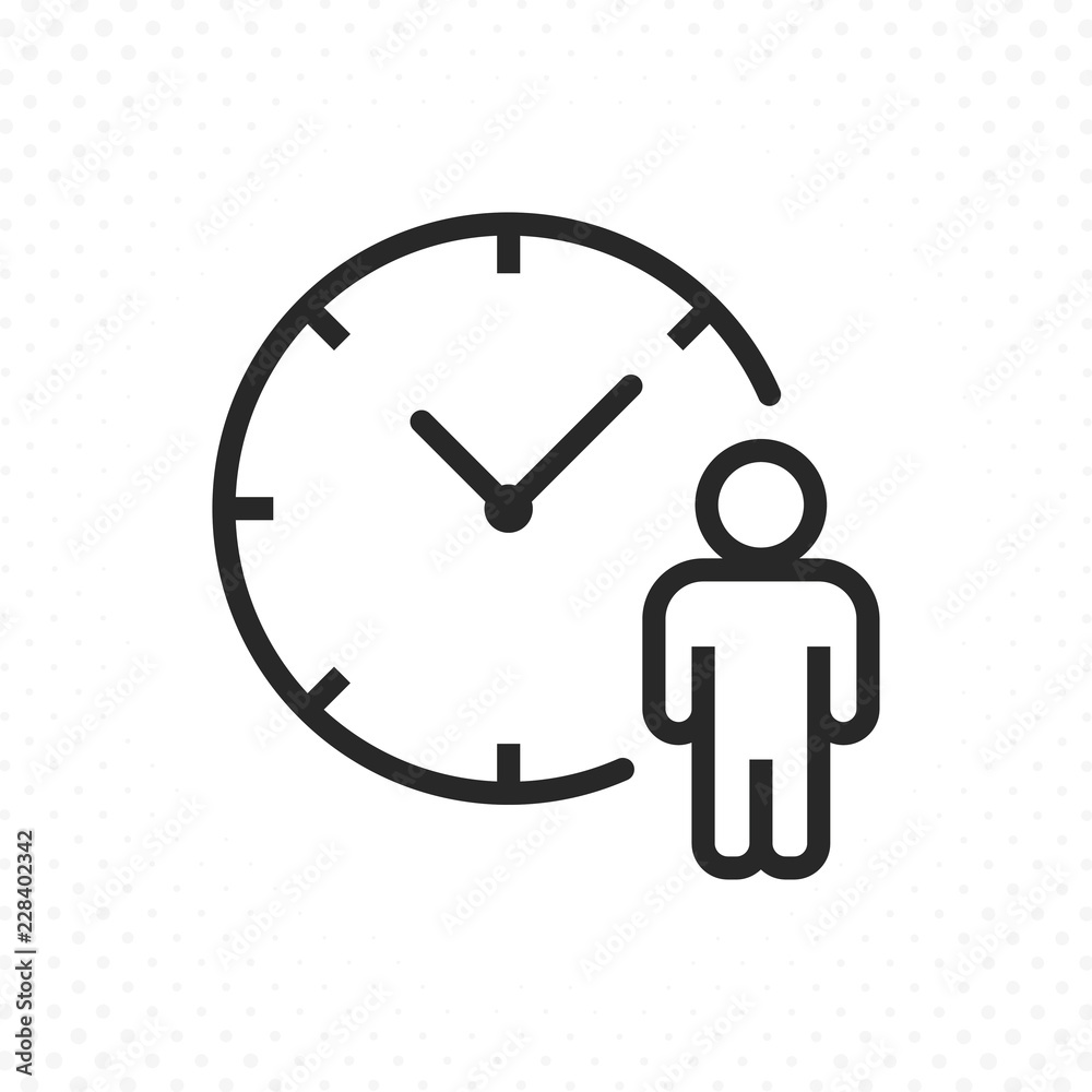 Waiting time icon. Human with clock symbol in linear style. Time symbol ...