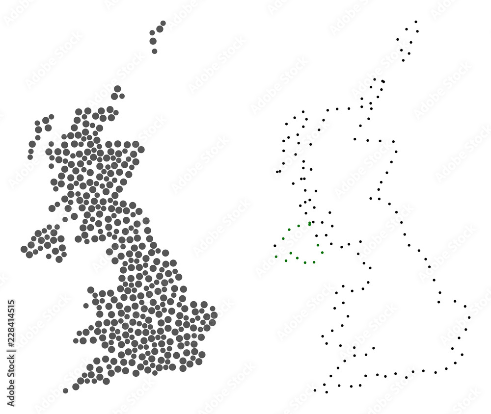 Dotted and Frame map of United Kingdom designed with dots. Vector gray ...