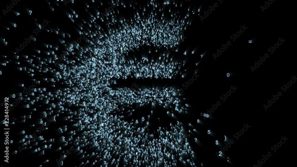 The Euro logo in the digital space, the animation consists of a stream ...