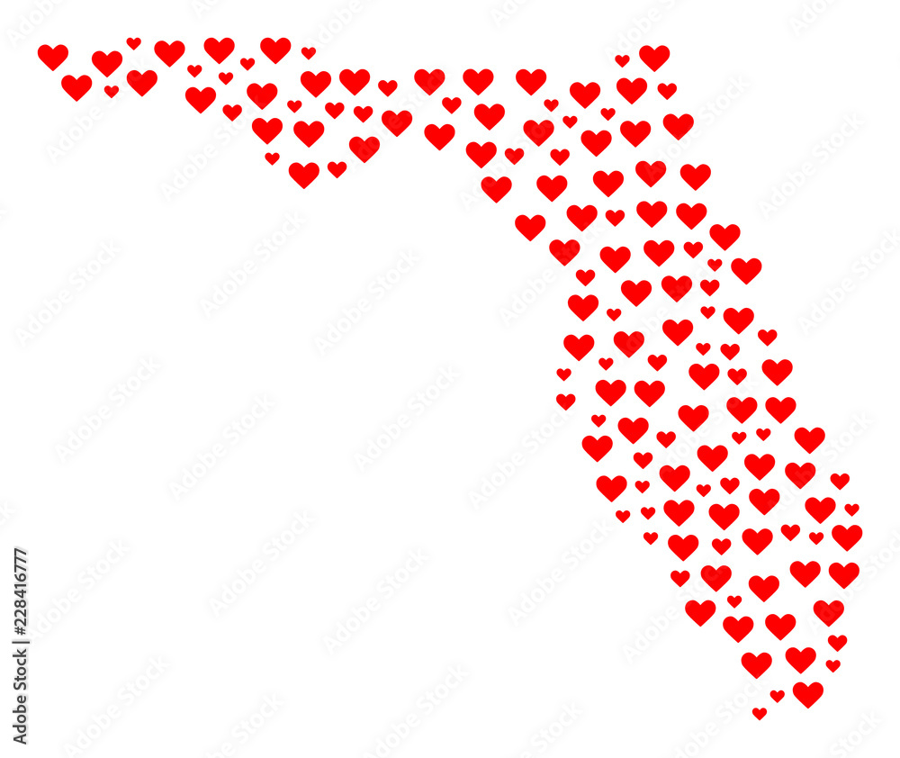 Collage map of Florida composed with red love hearts. Vector lovely ...
