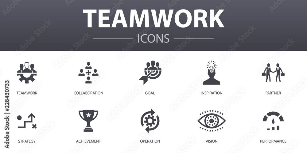Teamwork simple concept icons set. Contains such icons as collaboration ...