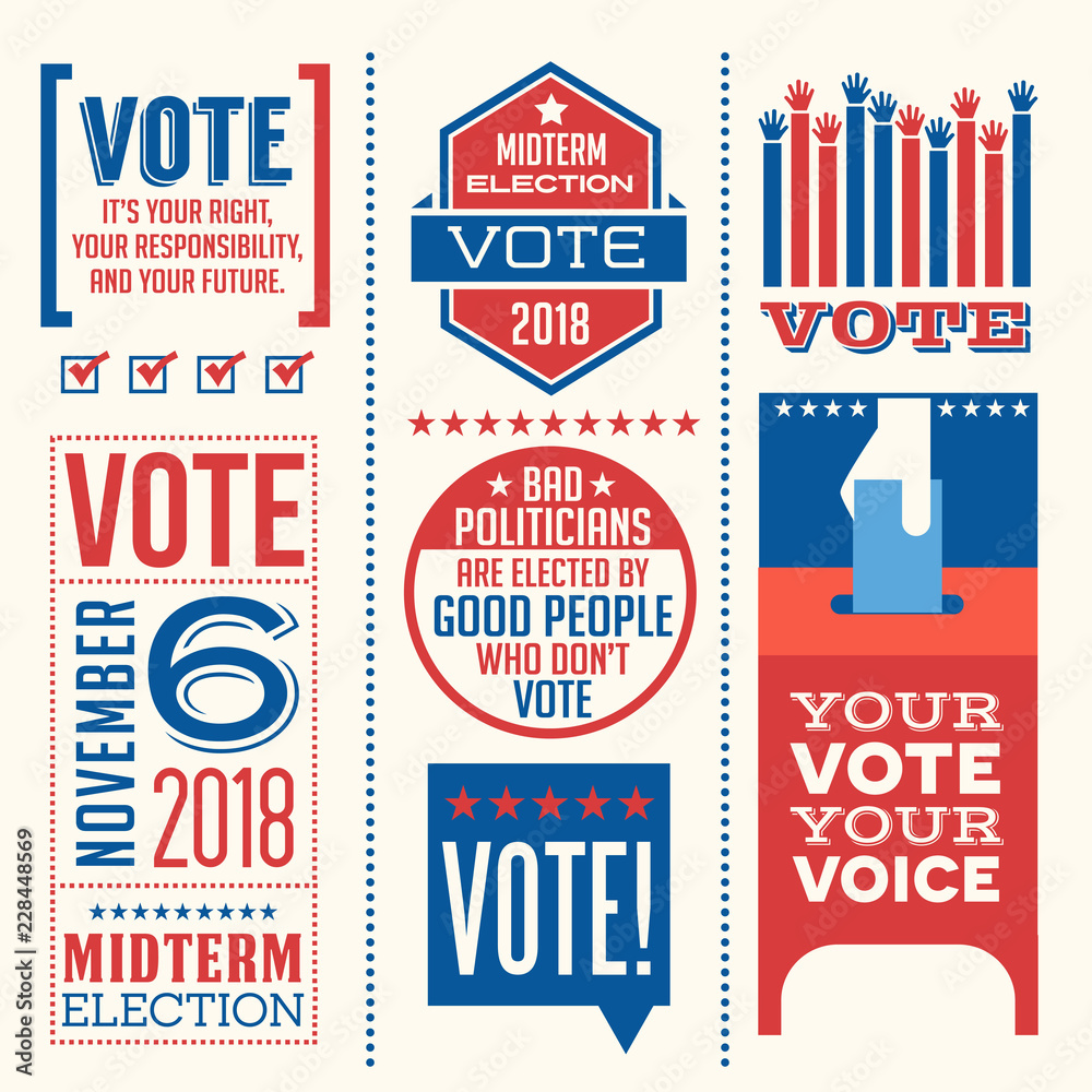 Patriotic design elements and motivational messages to encourage voting ...