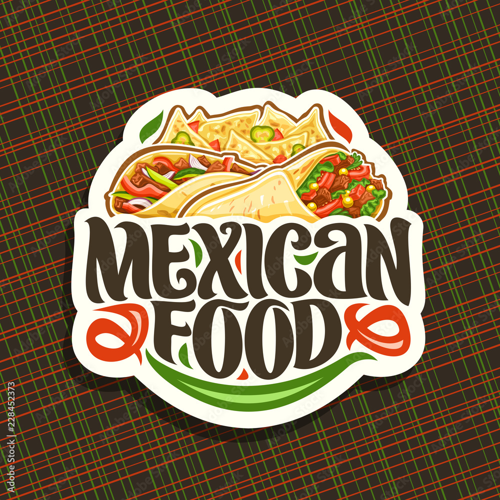 Vector logo for Mexican Food, cut paper icon with fresh burrito with ...
