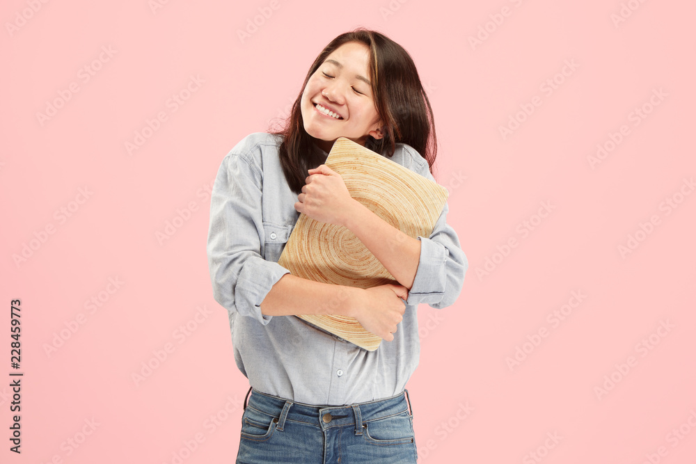Businesswoman hugging laptop. Love to computer concept. Attractive ...
