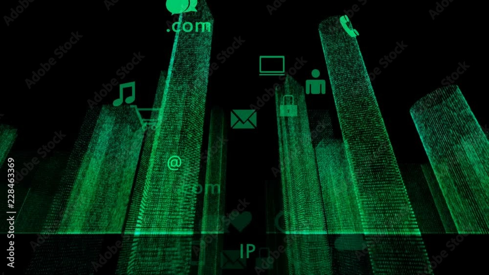 4k Big Data Digital City,upload and downloading progress,Flying Through ...