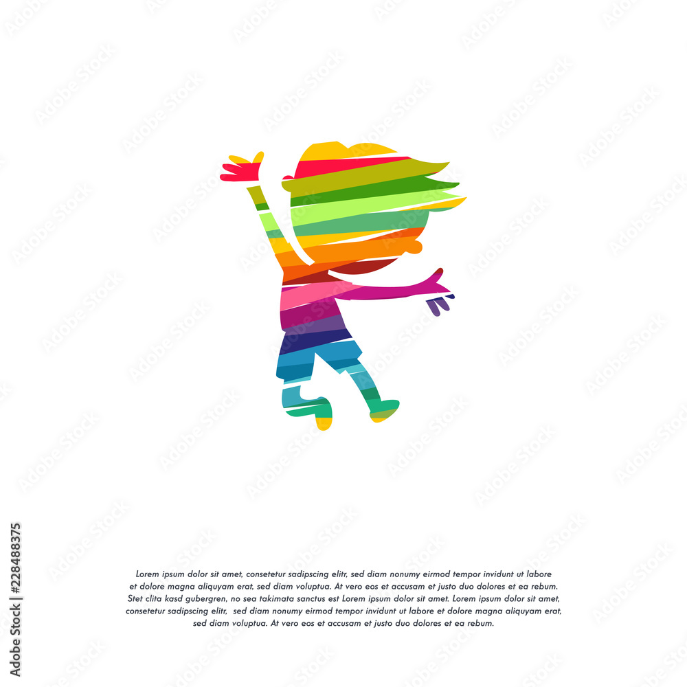 Abstract Colorful Happy Child logo vector, Jumping Kids logo designs ...