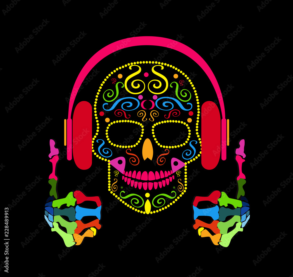 Stockvector DJ Skull icon vivid colors | Adobe Stock
