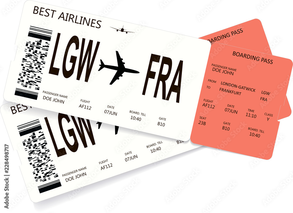 Two patterns of airpane boarding pass. Red airline ticket isolated on ...