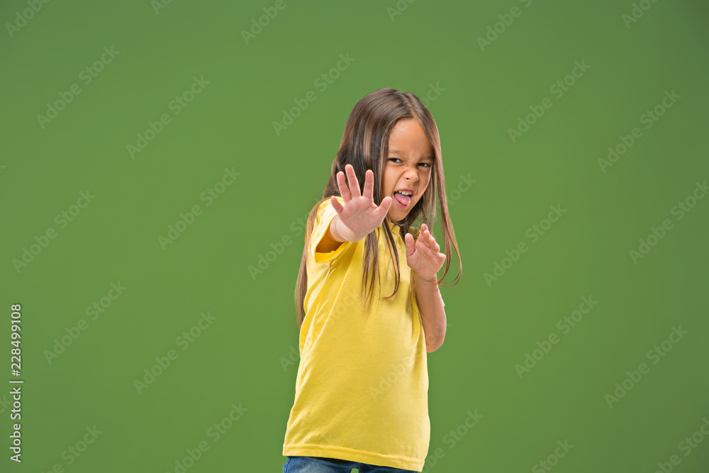 Reject, rejection, doubt concept. Young emotional teen girl at studio ...