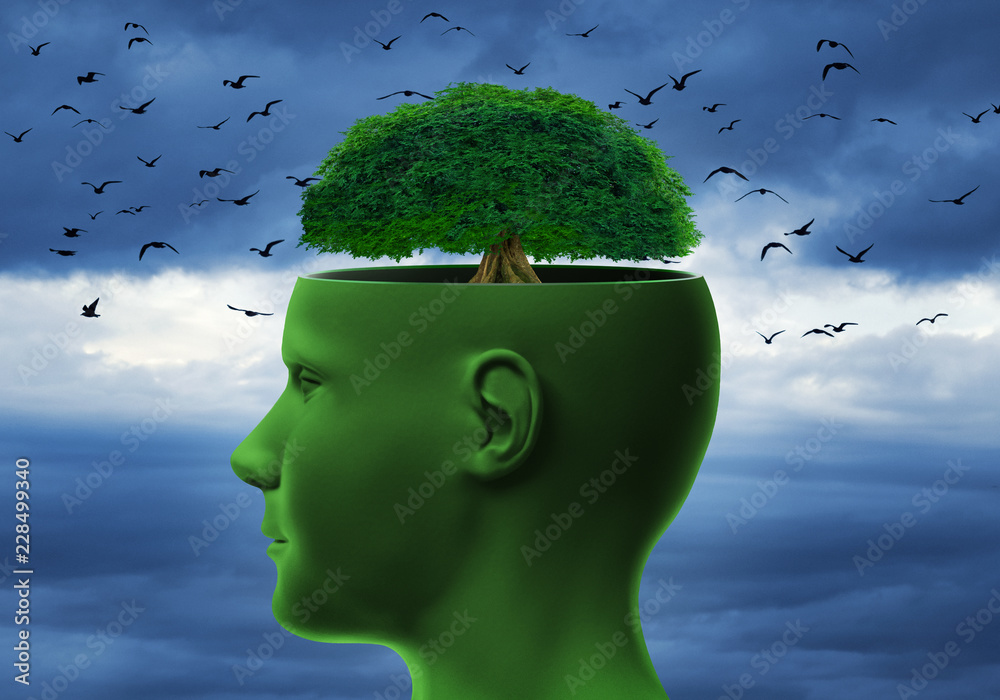 Human head with tree Stock Illustration | Adobe Stock