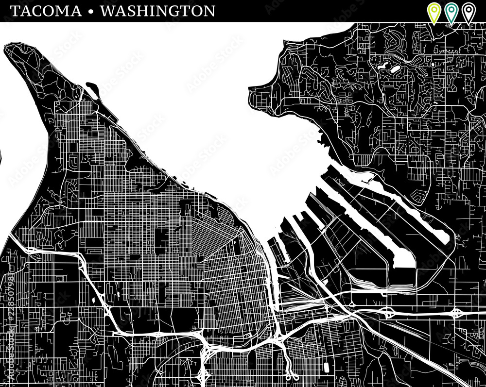 Simple map of Tacoma, Washington Stock Vector | Adobe Stock