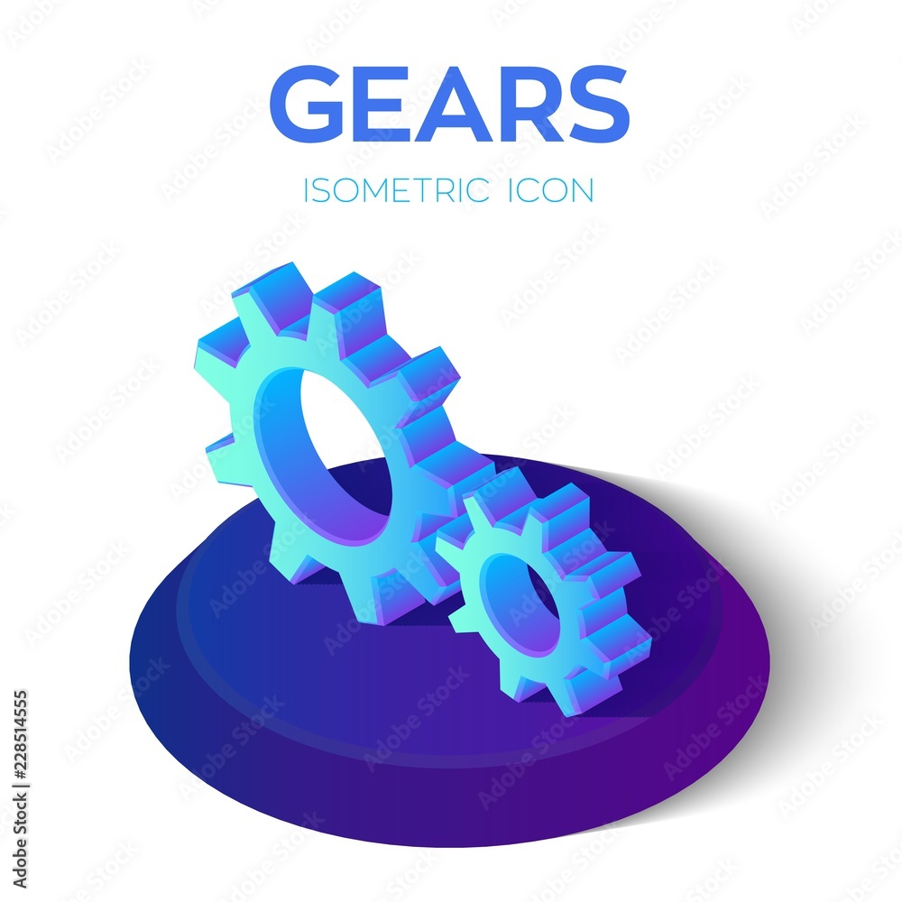 Gears Isometric Icon. 3D Isometric Gears sign. Created For Mobile, Web ...