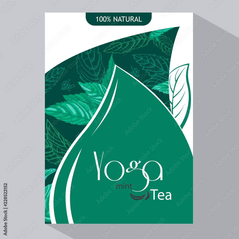 Yoga Tea Branding and Packaging with mint leaves. Tea Branding Element ...