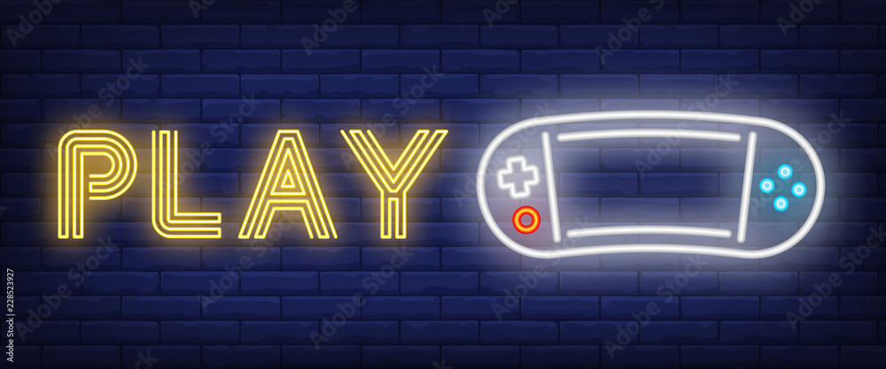 Play neon text with portable videogame console. Videogames and ...