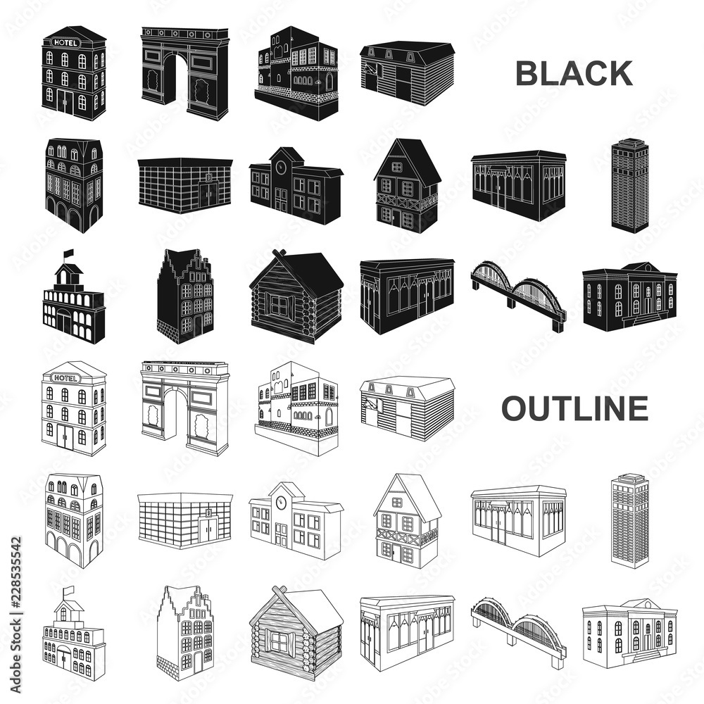 Building and architecture black icons in set collection for design.The ...