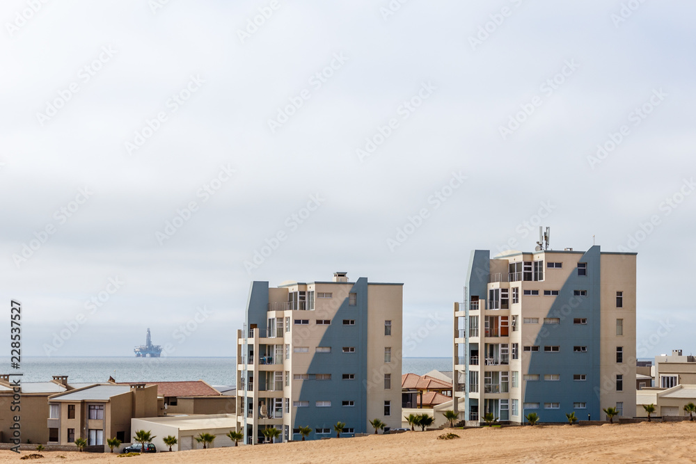 Modern houses of Dolfynstrand resort at the seaside, close to Walvis ...