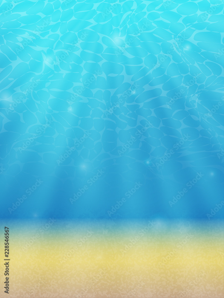 magical beautiful underwater background. Blue sea with sun rays and ...