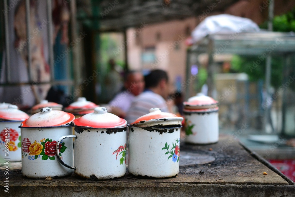 100 year old Uyghur tea house in old city of Kashgar, Xinjiang, China ...