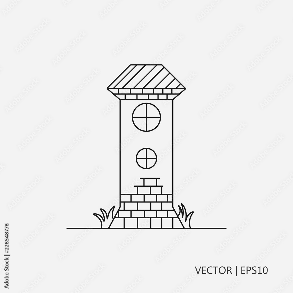 Vector illustration. Old tower made of bricks. Sketch. Drawing for ...