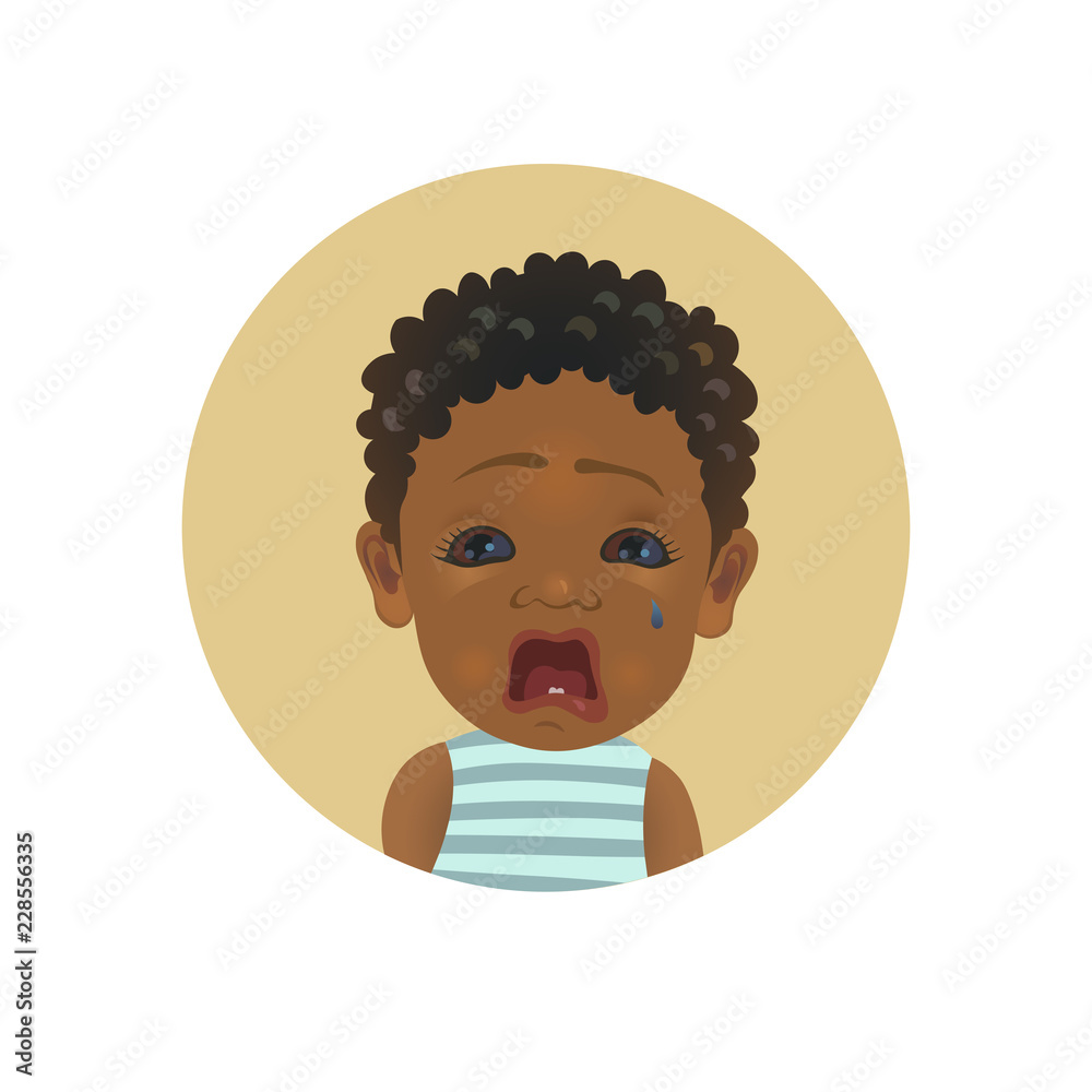 Cute Afro American crying baby emoticon. Tearful African child emoji ...