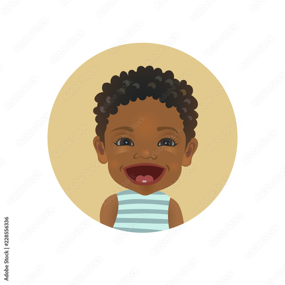 Happy facial expression. Afro American baby emoticon. Smiling African ...