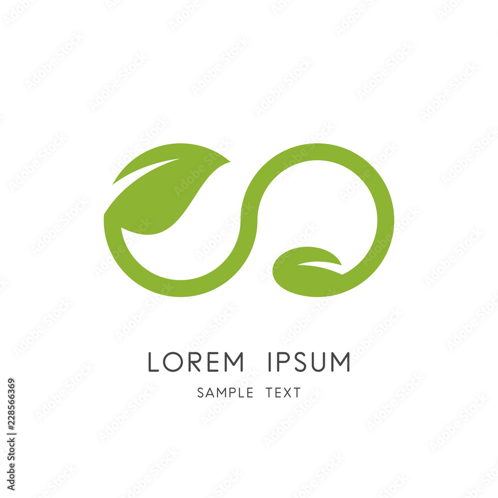 Infinity nature logo - green leaf and seed symbol. New life ...