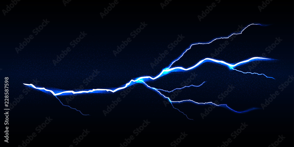Blue vector lightning bolt on black background, isolated vector ...