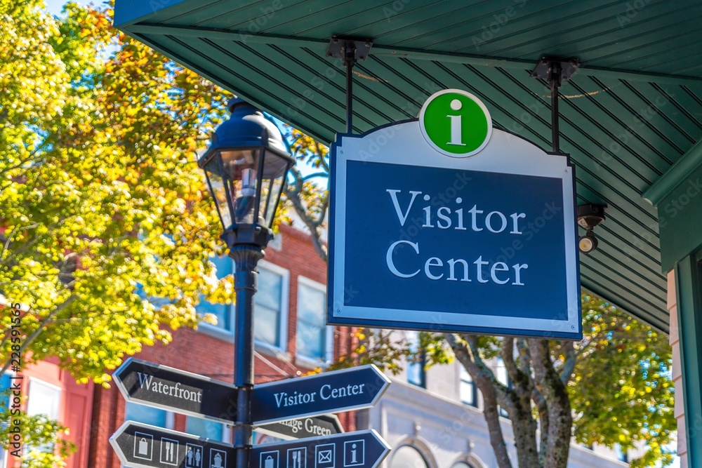 Visitor Center Sign by Lamp Post Stock Photo | Adobe Stock