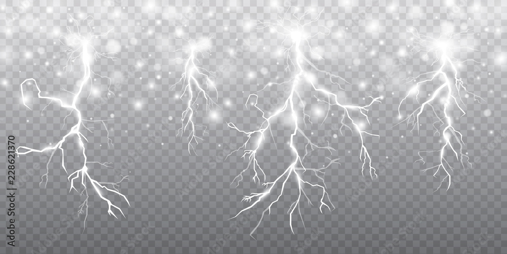 A set of lightning Magic and bright light effects. Vector illustration ...