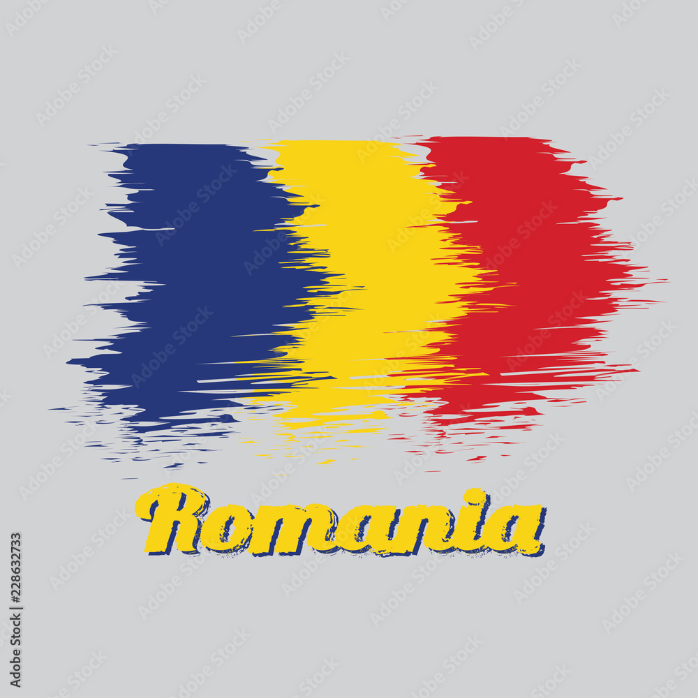 Brush style color flag of Romania, a vertical tricolor of blue yellow ...