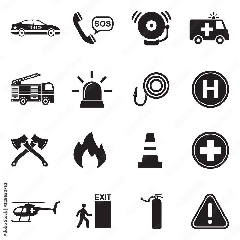 Emergency Icons. Black Flat Design. Vector Illustration. Stock Vector ...