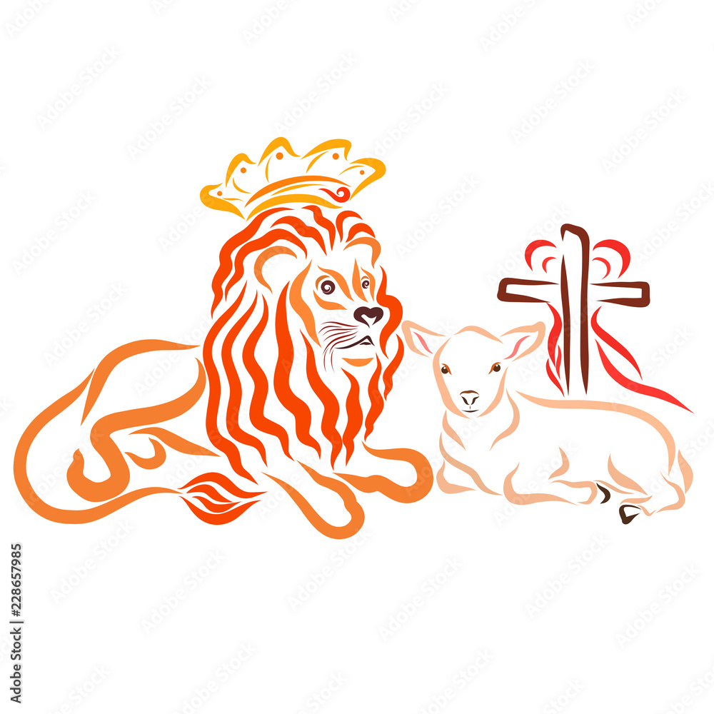 The Lord Jesus and the Cross with a Heart, the Royal Lion and the Lamb ...