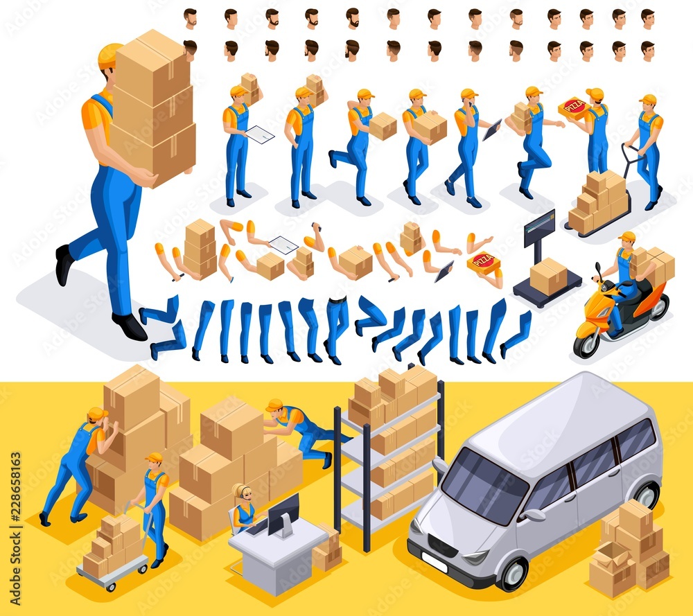 Isometric set 1 Create your character, courier, man from the delivery ...