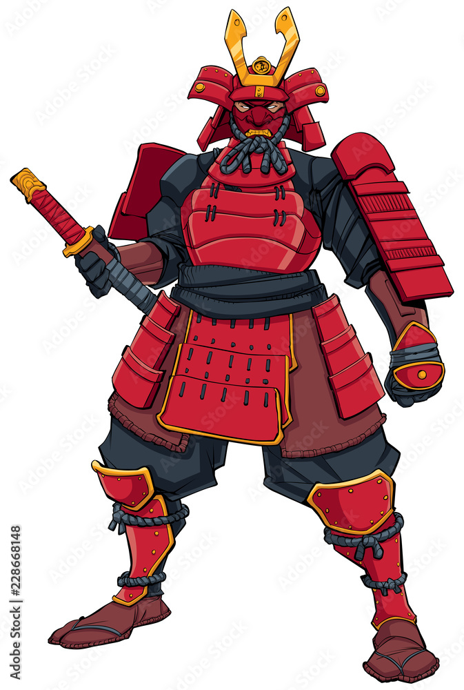 Full-length illustration of powerful Samurai warrior ready for battle ...