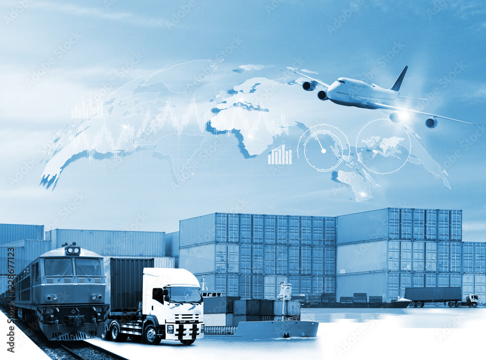 Transportation, import-export and logistics concept, container truck ...