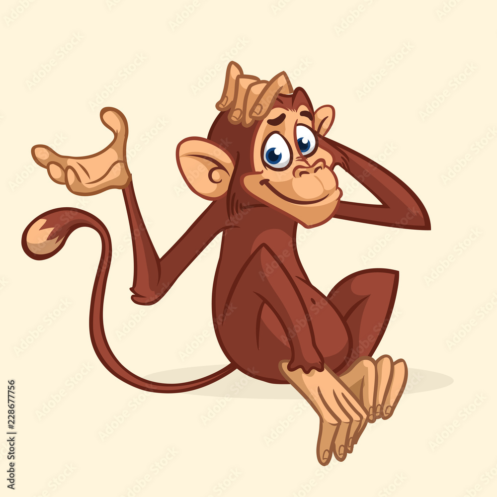 Cute cartoon monkey sitting. Vector illustration of chimpanzee ...