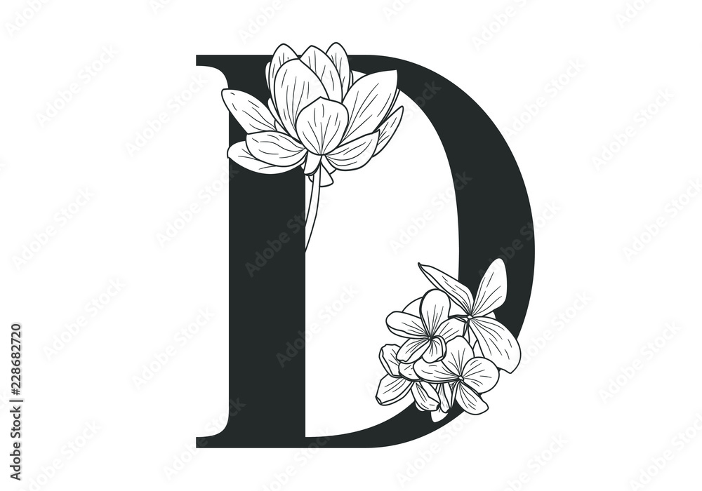Tropical floral summer pattern hand drawn ornamental font with ...