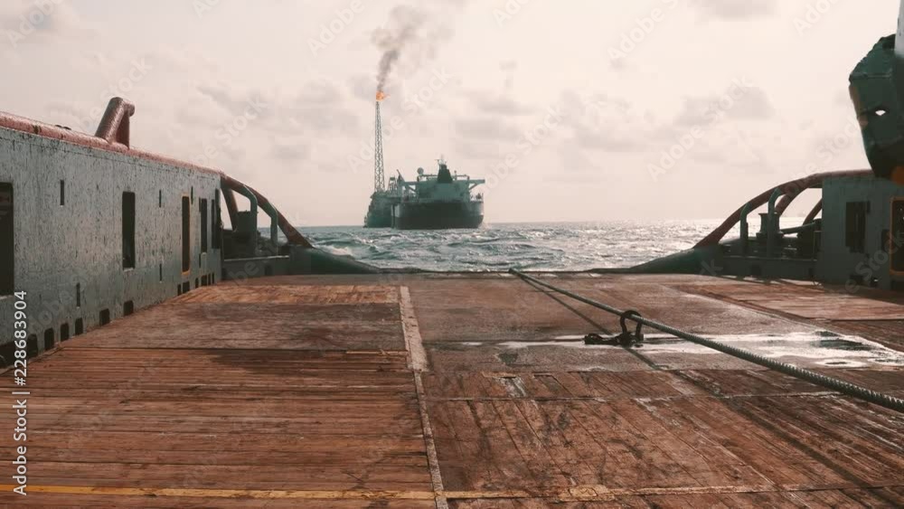 Anchor-handling Tug Supply AHTS vessel during dynamic positioning DP ...