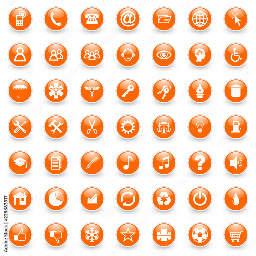 technology education medicine business social media vector orange icons ...