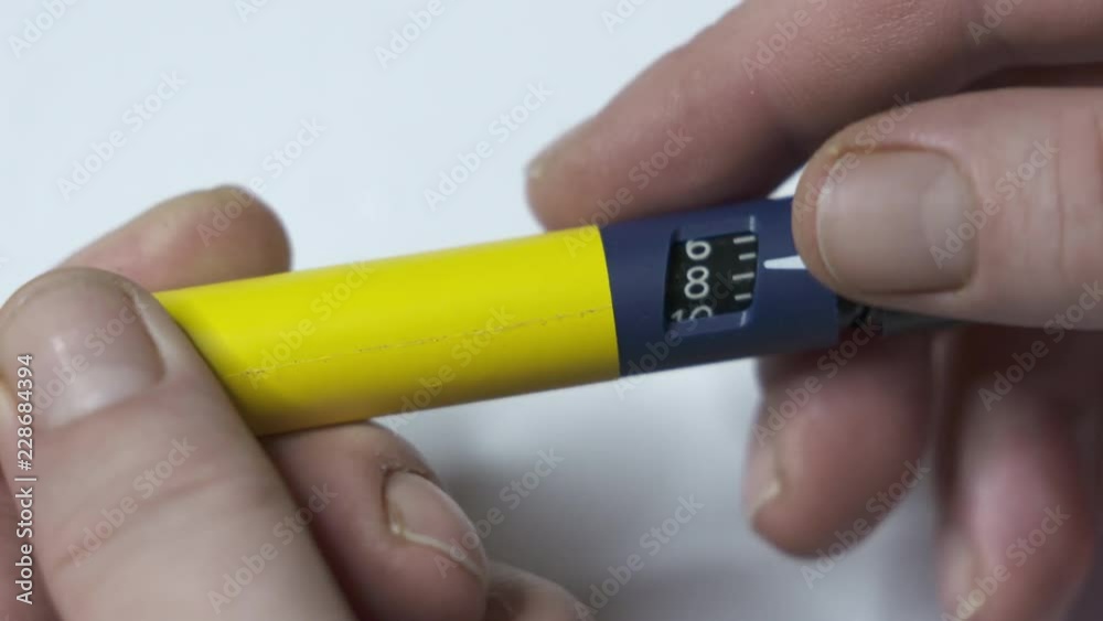 Insulin therapy routine. Patient with diabetes using diabetic insulin ...