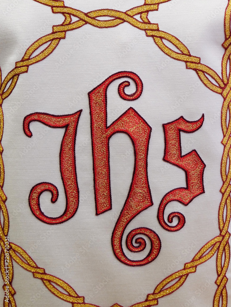 IHS sign, detail of church vestment made by the Sisters of Charity of ...