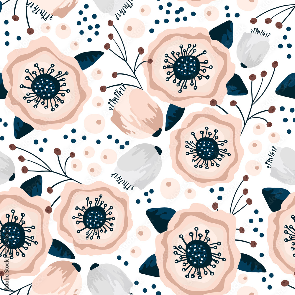 Seamless pattern with flowers in pastel colors. Creative floral texture ...