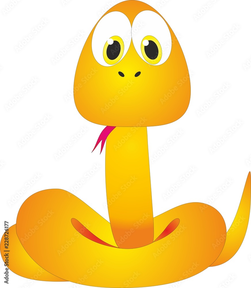 Raster illustration of yellow Cartoon snake on white background Stock ...