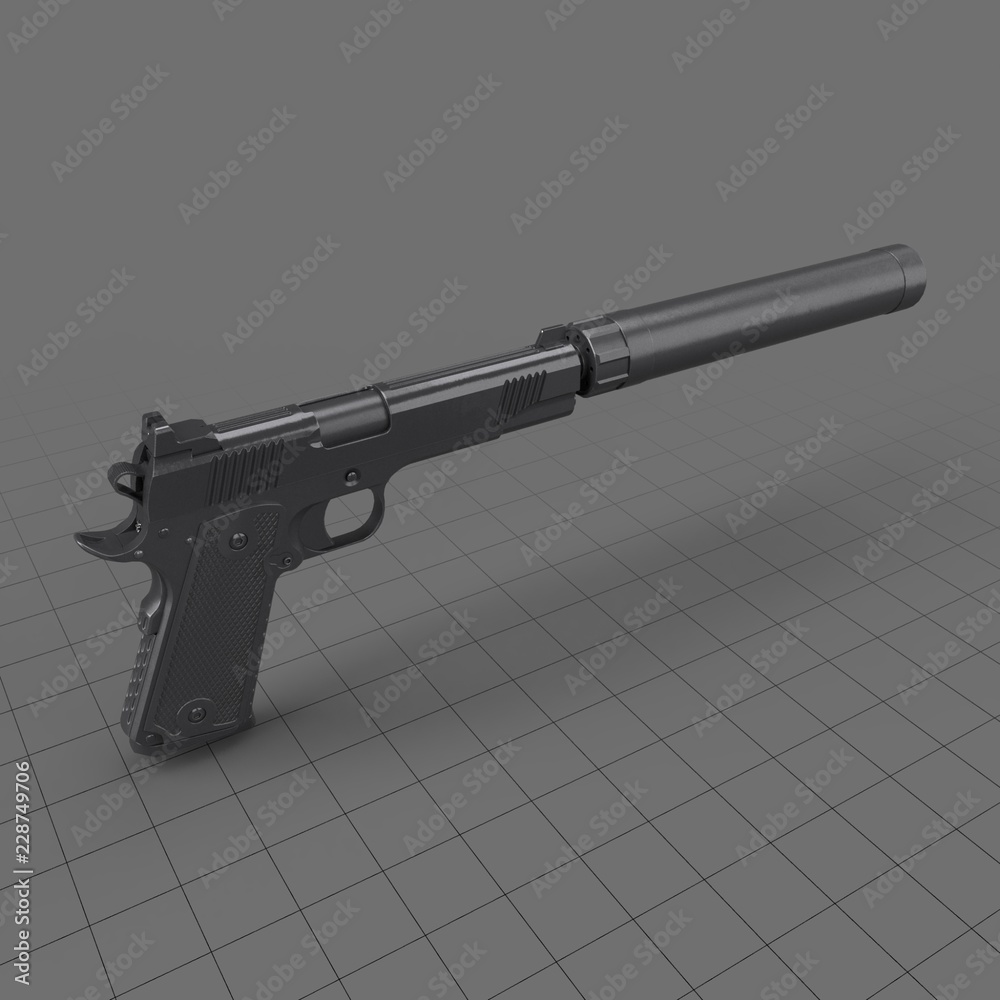 Pistol with silencer Stock 3D asset | Adobe Stock