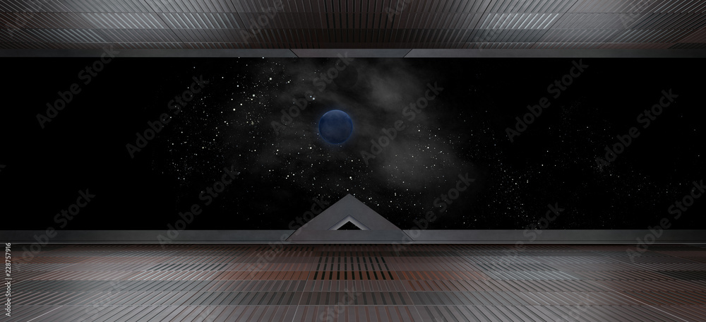 Spaceship futuristic interior with window view.3D rendering Stock ...