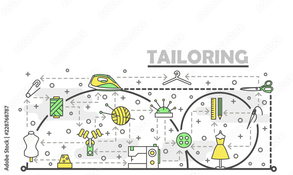 Vector thin line art tailoring poster banner template Stock Vector ...