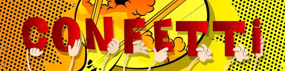 Diverse hands holding letters of the alphabet created the word Confetti ...